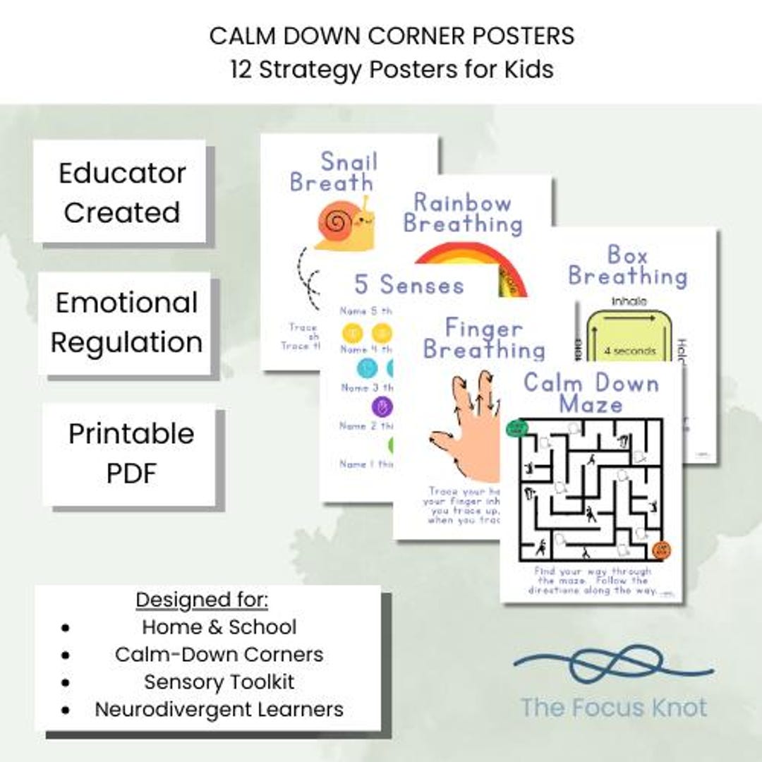 Calming Strategies Poster Set | Breathing & Regulation Visuals for Kids ...