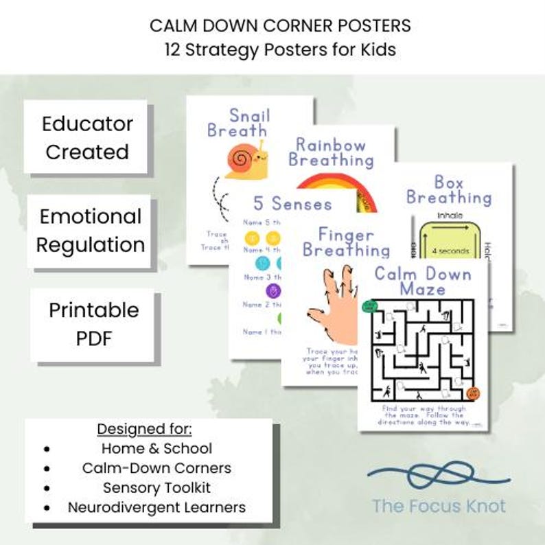 Calming Strategies Poster Set | Breathing & Regulation Visuals for Kids ...