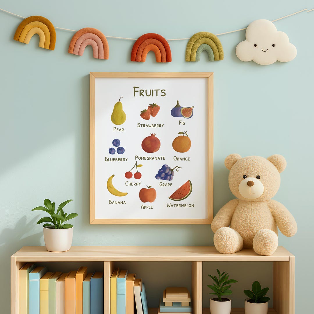 Fruits Learning Poster –hand-drawn Nursery Decor, Montessori Kids Room ...