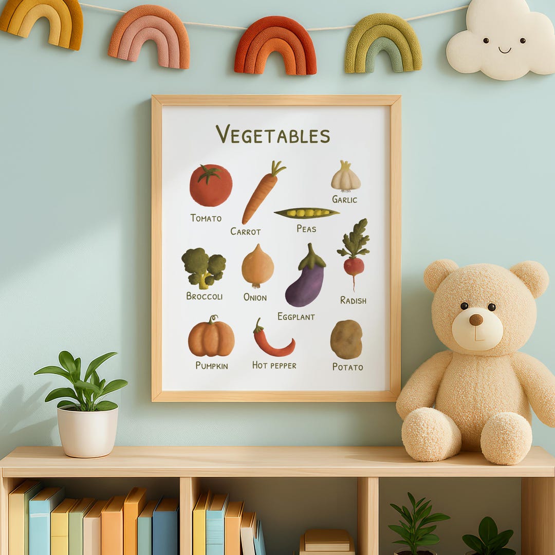 Vegetables Learning Poster –hand-drawn Nursery Decor, Montessori Kids ...