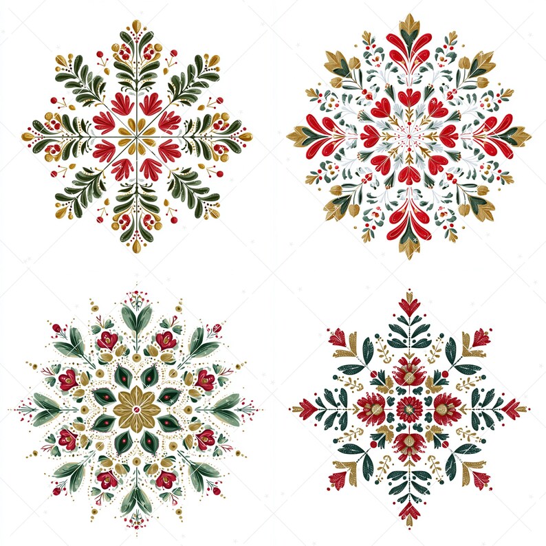 Scandinavian Snowflake Clipart JPG, Elegant Nordic Christmas Artwork ...