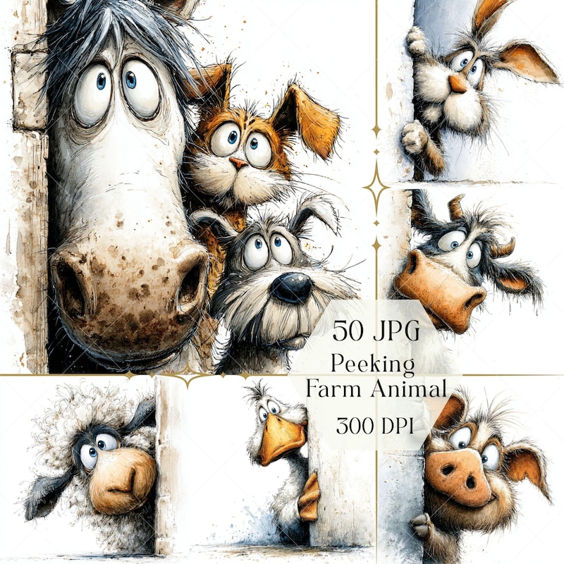 Cute Cartoon Animals Peeking - Etsy UK
