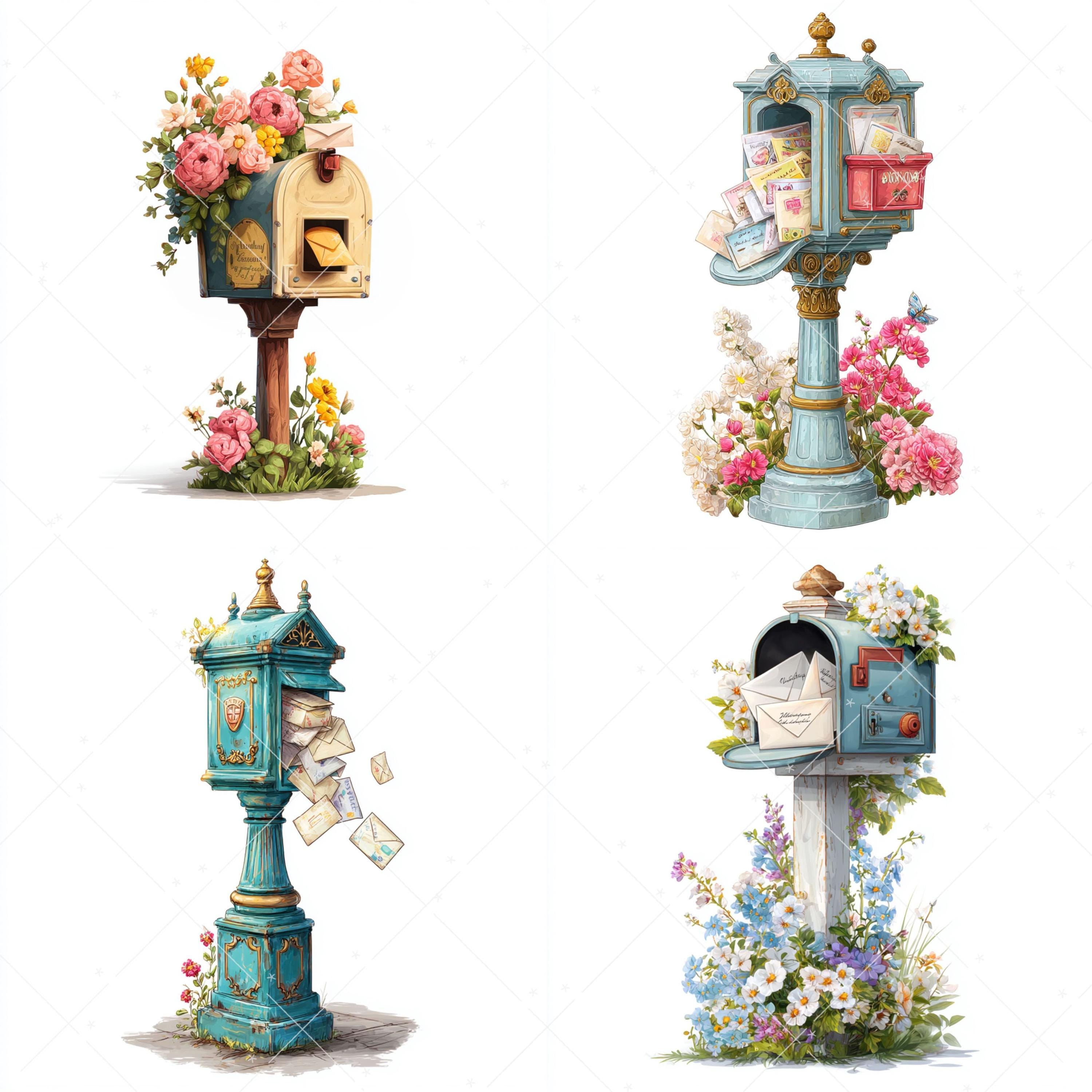 Victorian Mailbox Easter Clipart JPG, Watercolor Retro Postbox With ...
