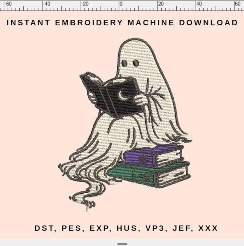 Ghost Reading With Stack of Books – Library Clipart – Embroidery Design ...
