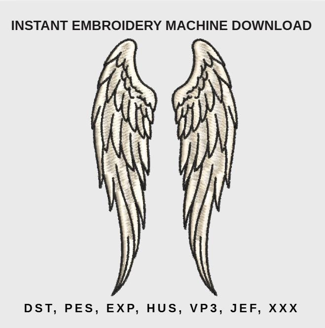 Angel Wings Embroidery Design, Gothic Mythical Creature, Dark Fantasy ...