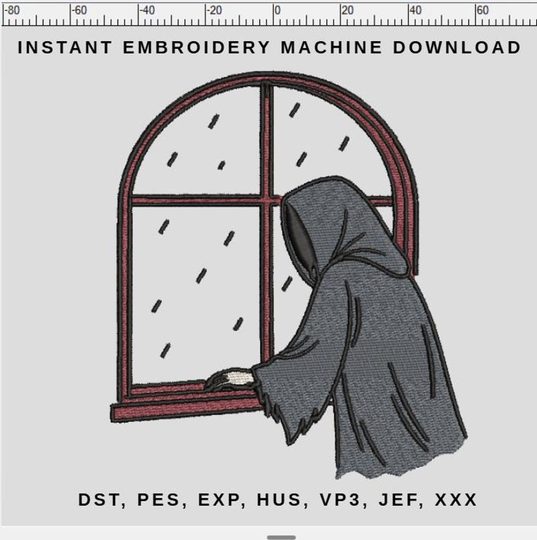 Grim Reaper at Rainy Window – Gentle Reaper Embroidery Design – 90mm ...