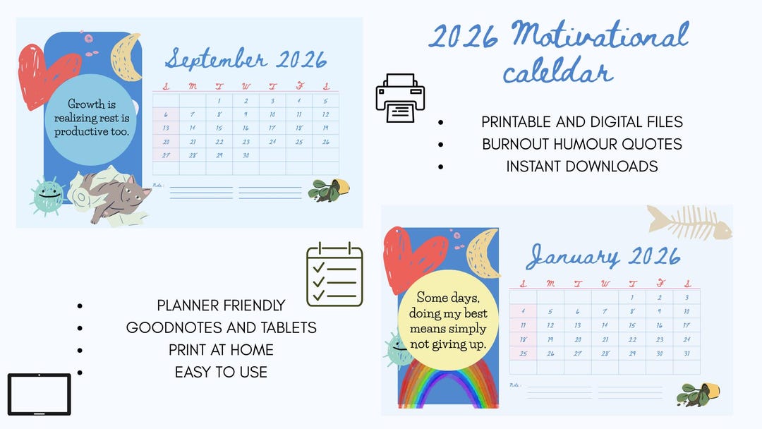 2026 Funny Motivational Calendar Printable Humorous Quotes Sarcastic ...