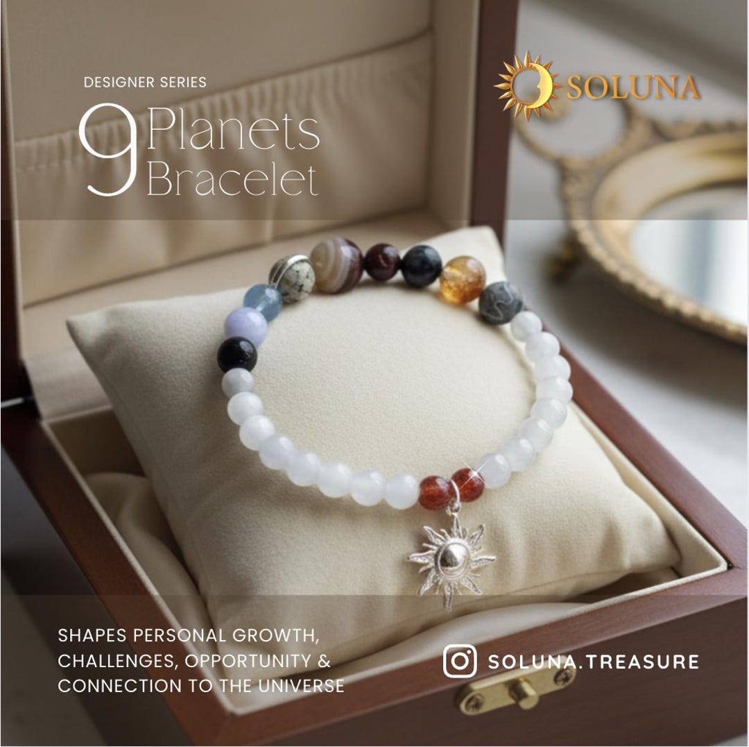 9 Planets Astrology Bracelet | Solar System Gemstone Stretch Bracelet ...
