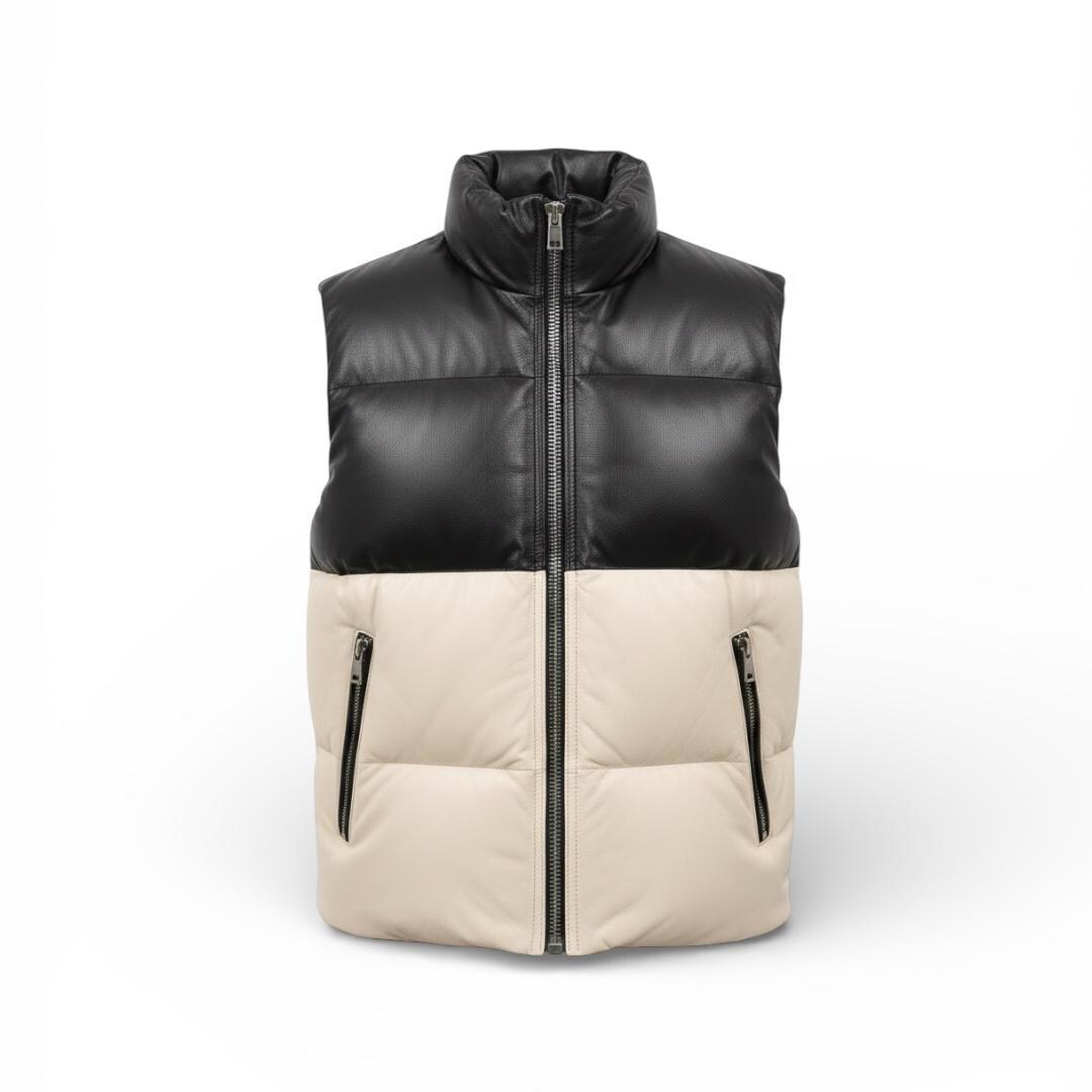 Men's Two-tone Leather Puffer Vest – Quilted Sleeveless Gilet - Etsy