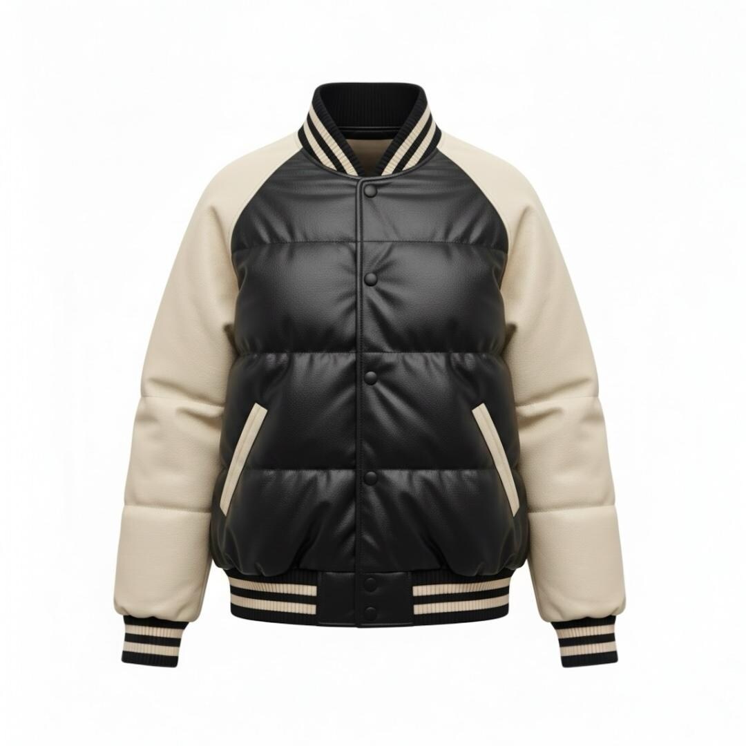 Cream Black Letterman Jacket Men | Varsity Puffer Bomber | Classic ...