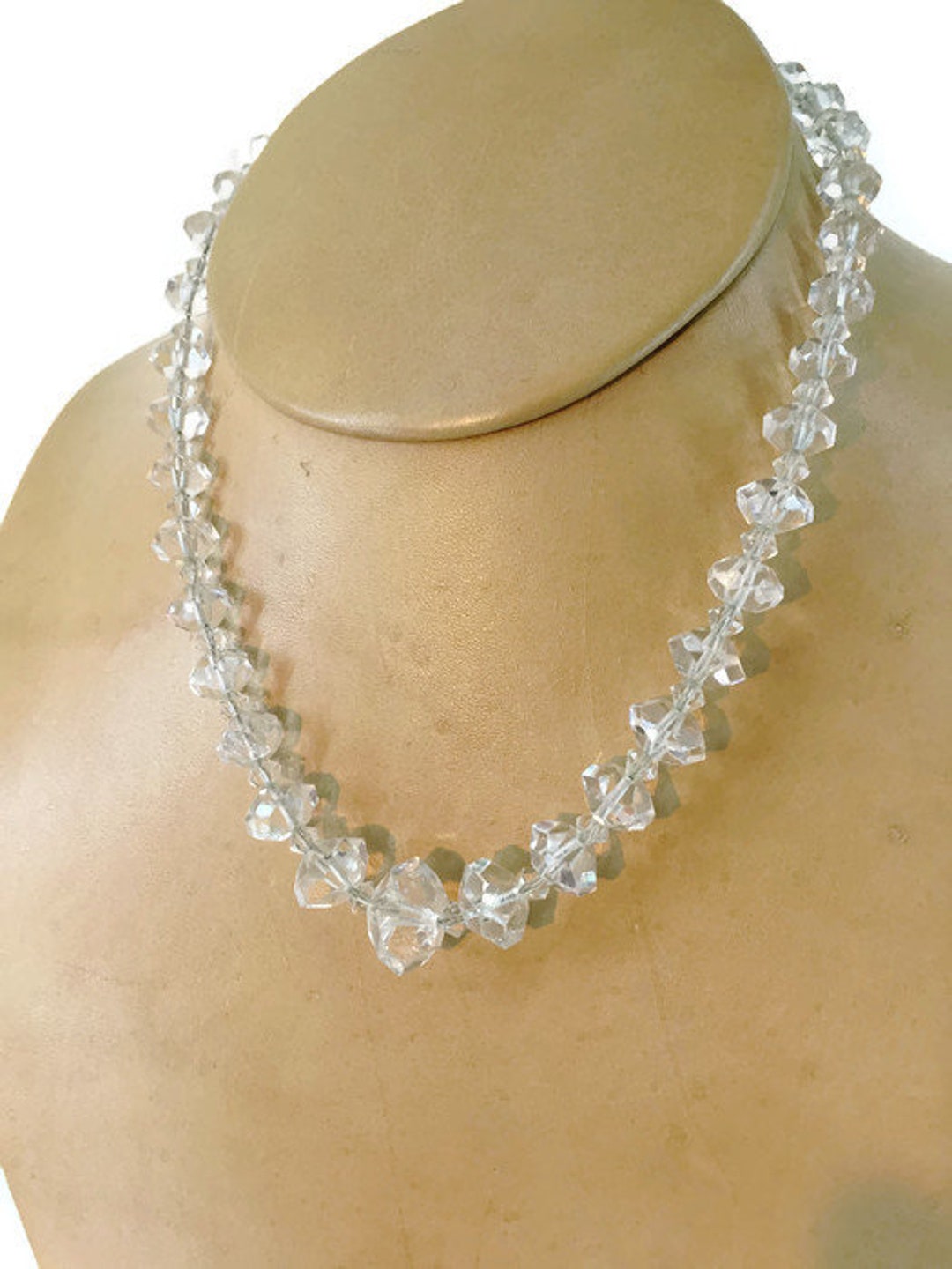 Vintage Crystal Bead Necklace 66 Roundel Cut Beads 12 Mm 9 Mm Strung on ...
