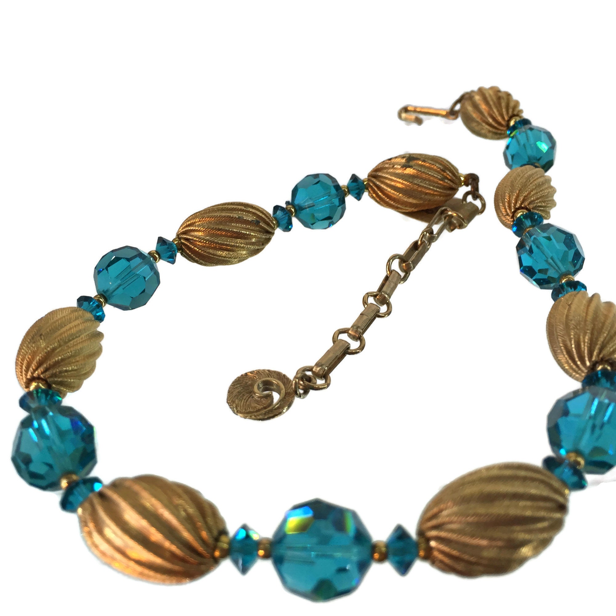 Vintage Blue Crystal Bead Single Strand Necklace Signed Lisner 8 Oblong ...