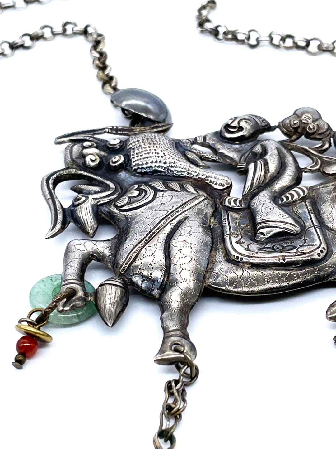 Antique Chinese Qilin Dragon Head Necklace: Dangle Bell Charms - Etsy