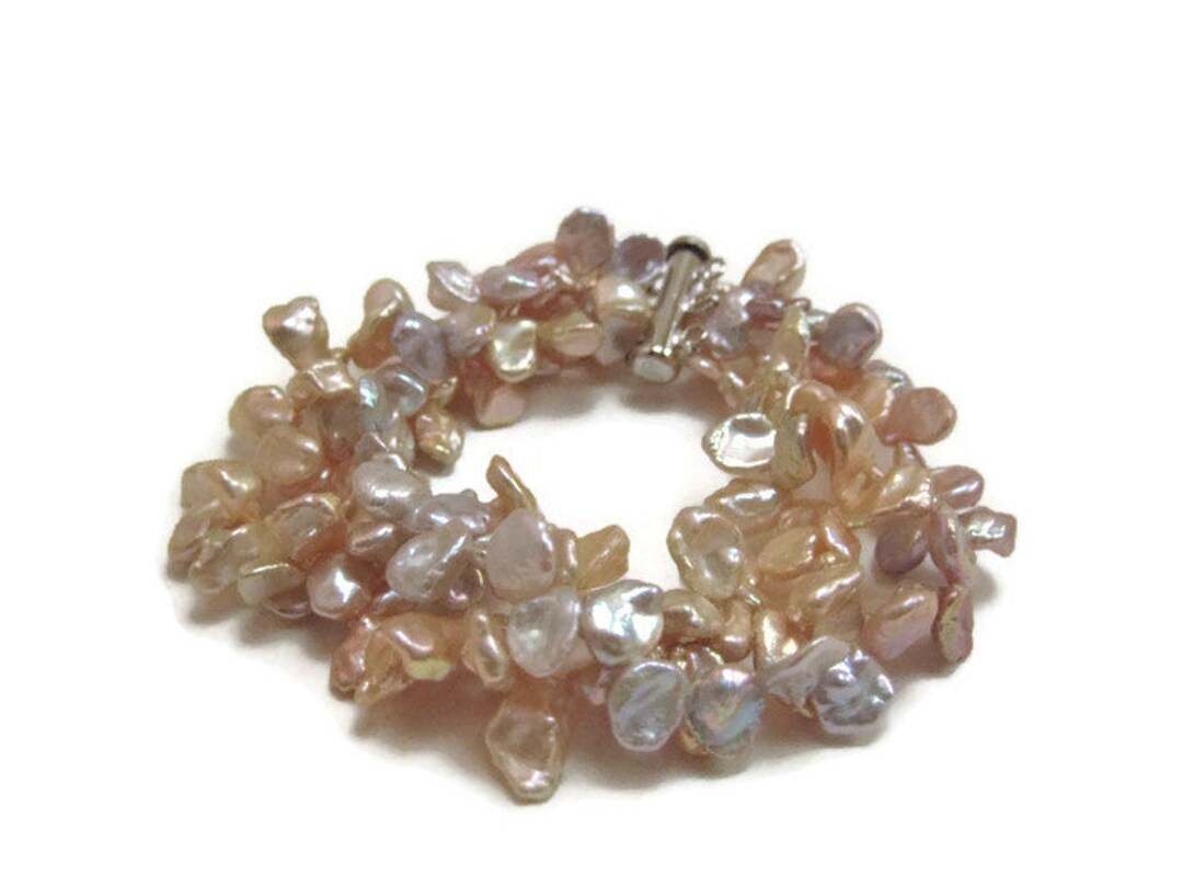 Cultured Freshwater Keshi Pearl 3-strand Bracelet, Peach, White, Pale ...