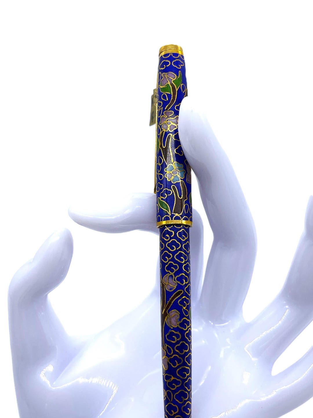 Vintage Cloisonne Pen | Royal Blue, Gold | Pink, White, Blue Flowers ...