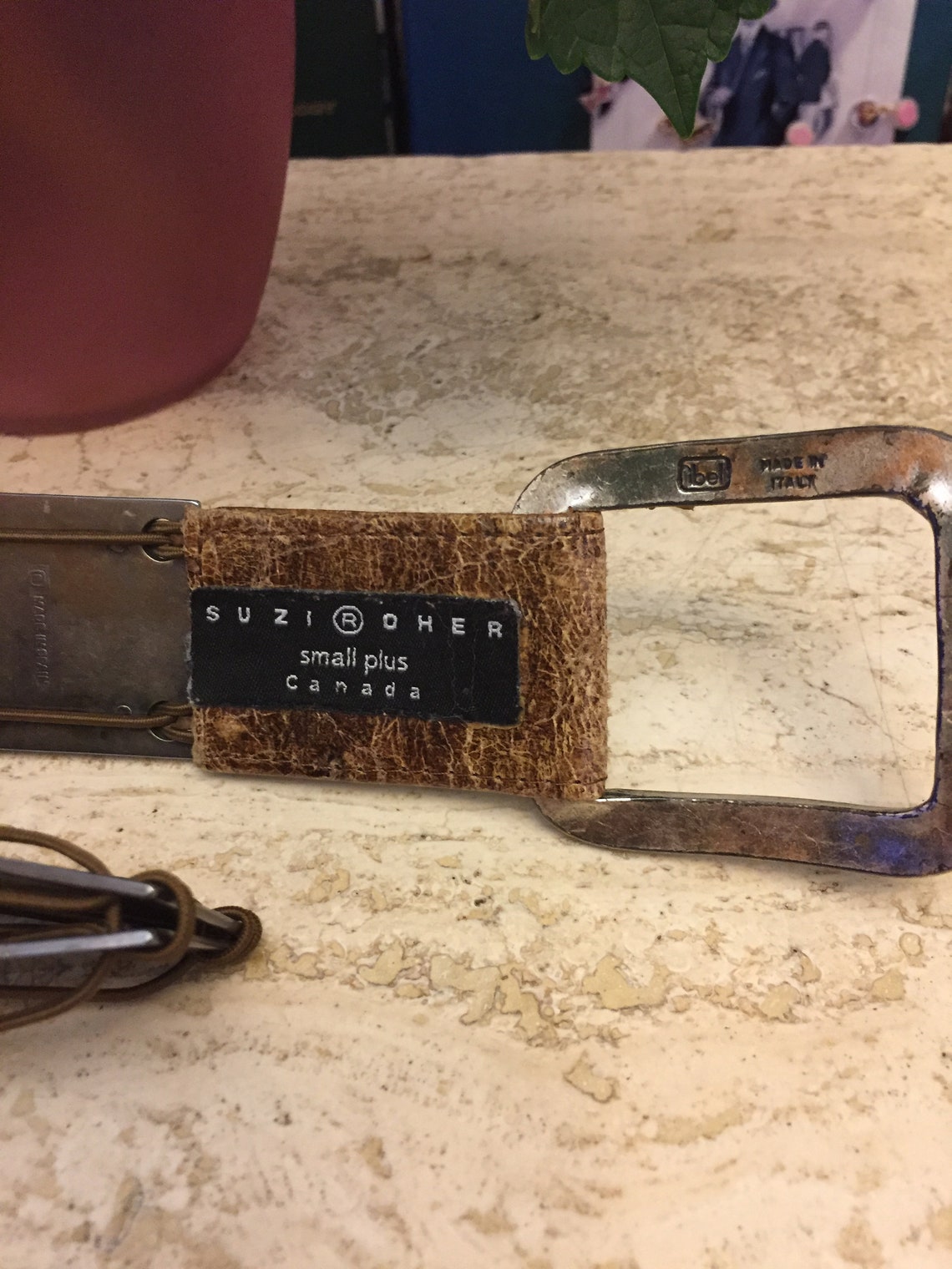 Vintage Suzi Roher Belt Distressed Brown Leather Brown Elastic Cord 13 ...