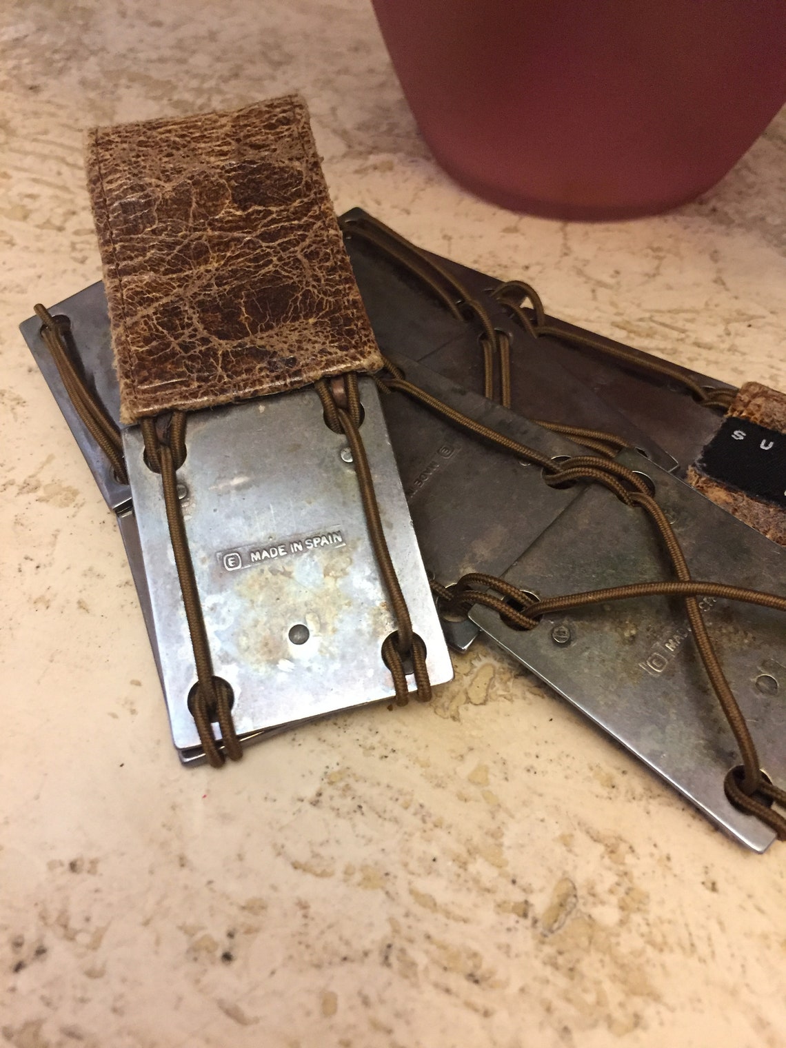 Vintage Suzi Roher Belt Distressed Brown Leather Brown Elastic Cord 13 ...