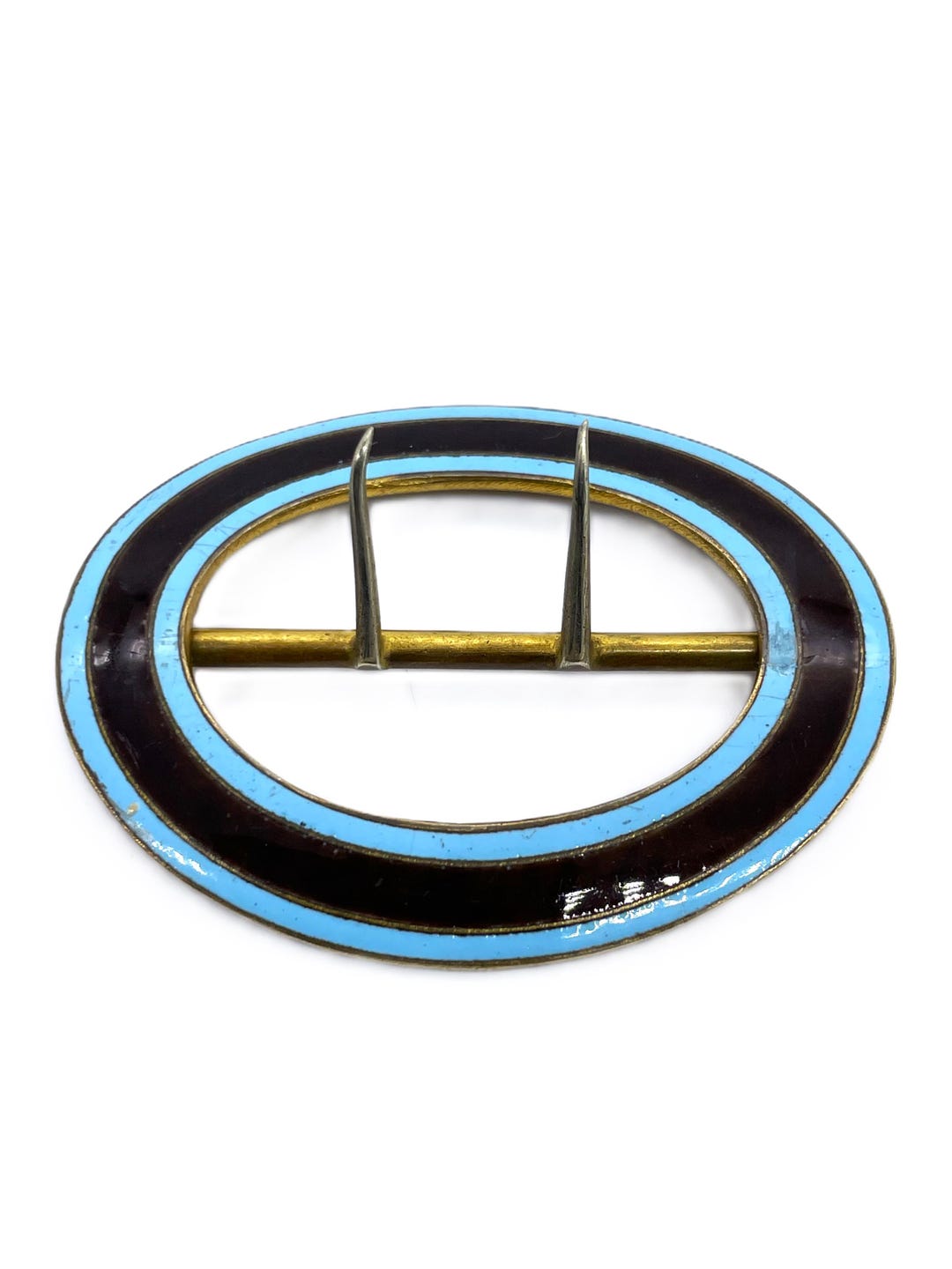 Vintage French Blue Enamel Belt Buckle - Antique Oval Buckle With Gold ...