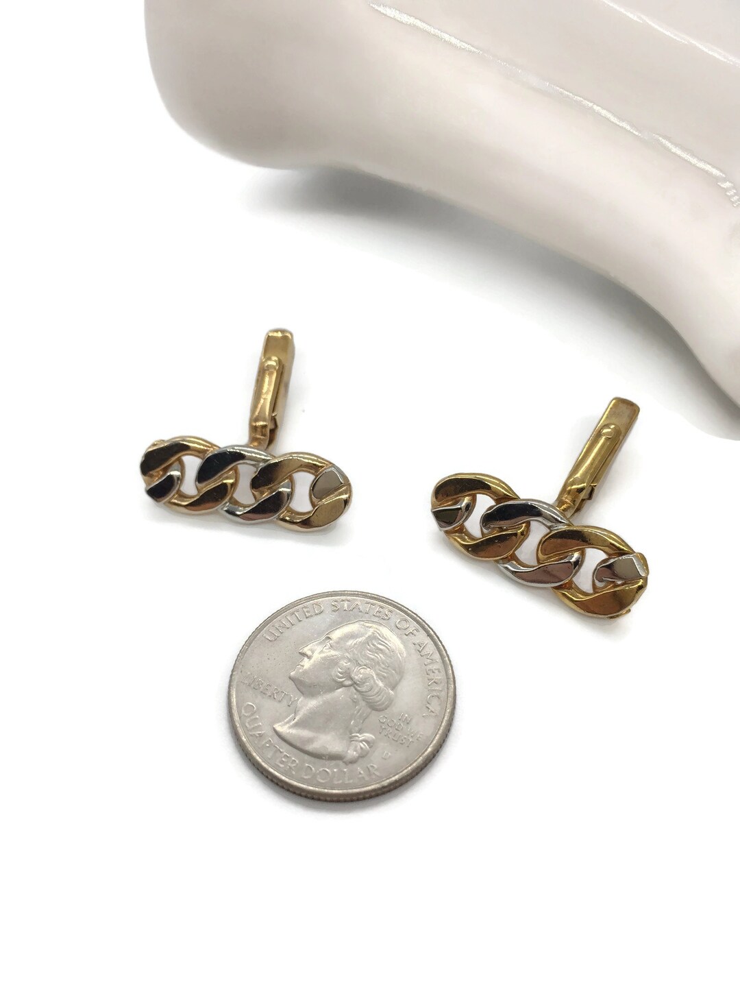 Swank Vintage Two-tone Three-link Chain Cufflinks Gold Silver Good ...