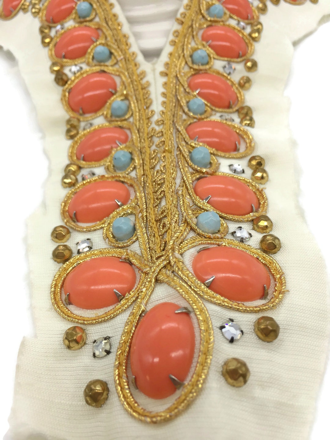 Coral Gold Turquoise Vintage Ladies Collar Trim Prong Set Oval Faux ...