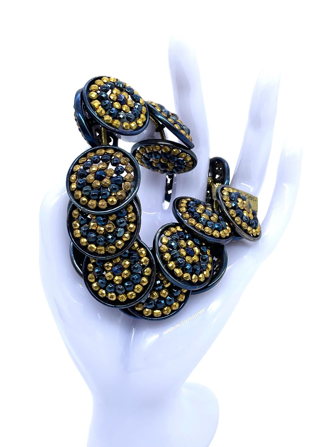Vintage Cut Steel Buttons With Gold and Blue Finish - Set of 18 Antique ...