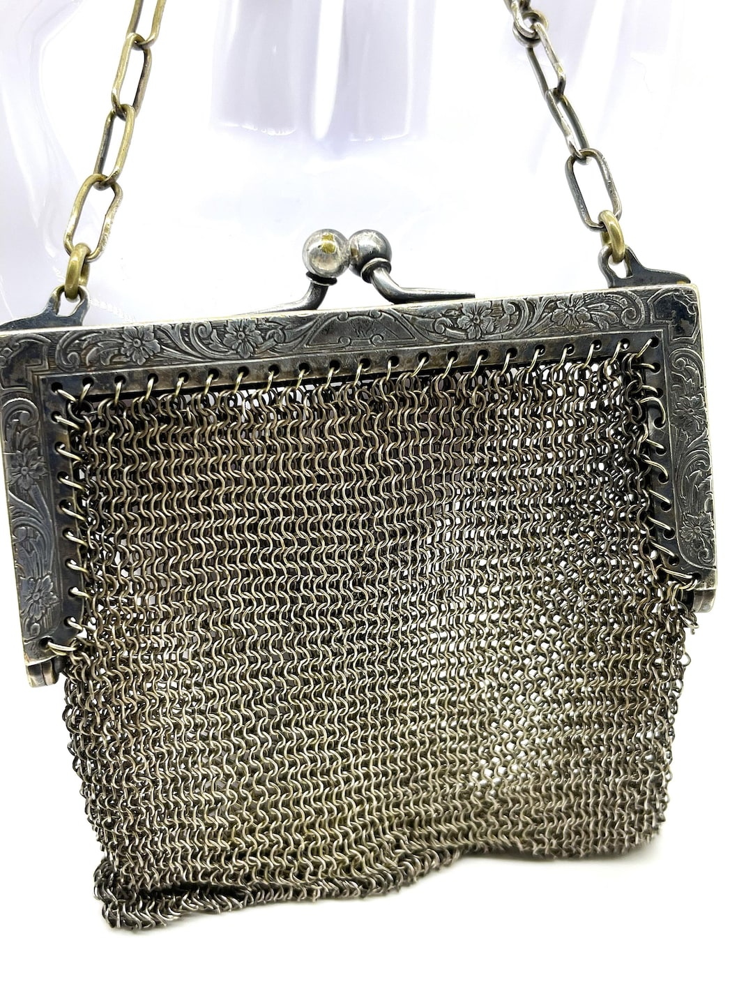 Whiting & Davis German Silver Mesh Purse – Soldered Chainmail Bag, Art ...