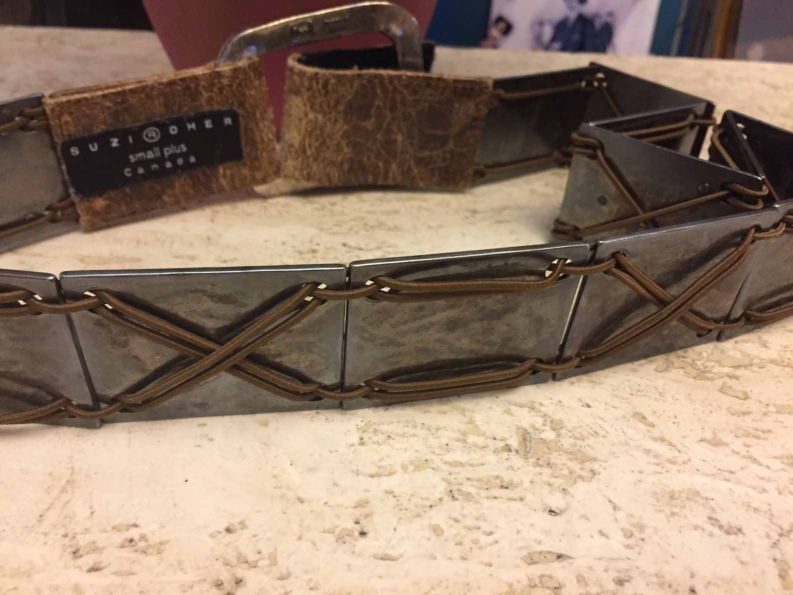 Vintage Suzi Roher Belt Distressed Brown Leather Brown Elastic Cord 13 ...