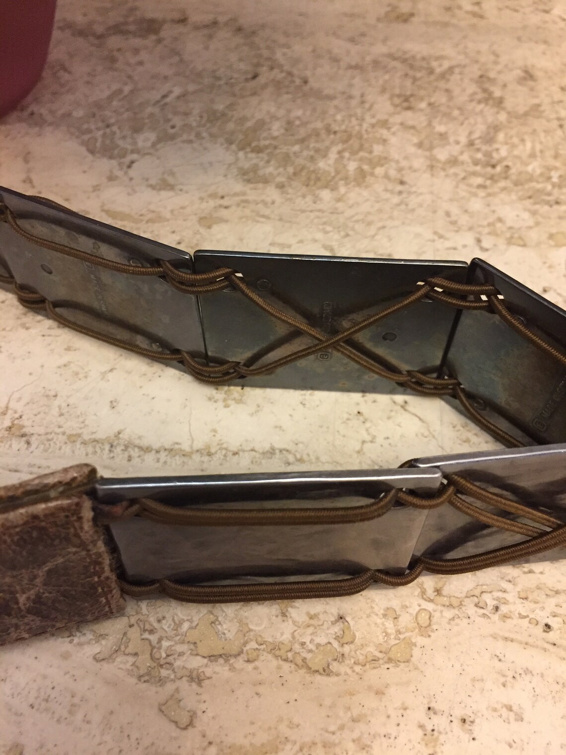 Vintage Suzi Roher Belt Distressed Brown Leather Brown Elastic Cord 13 ...