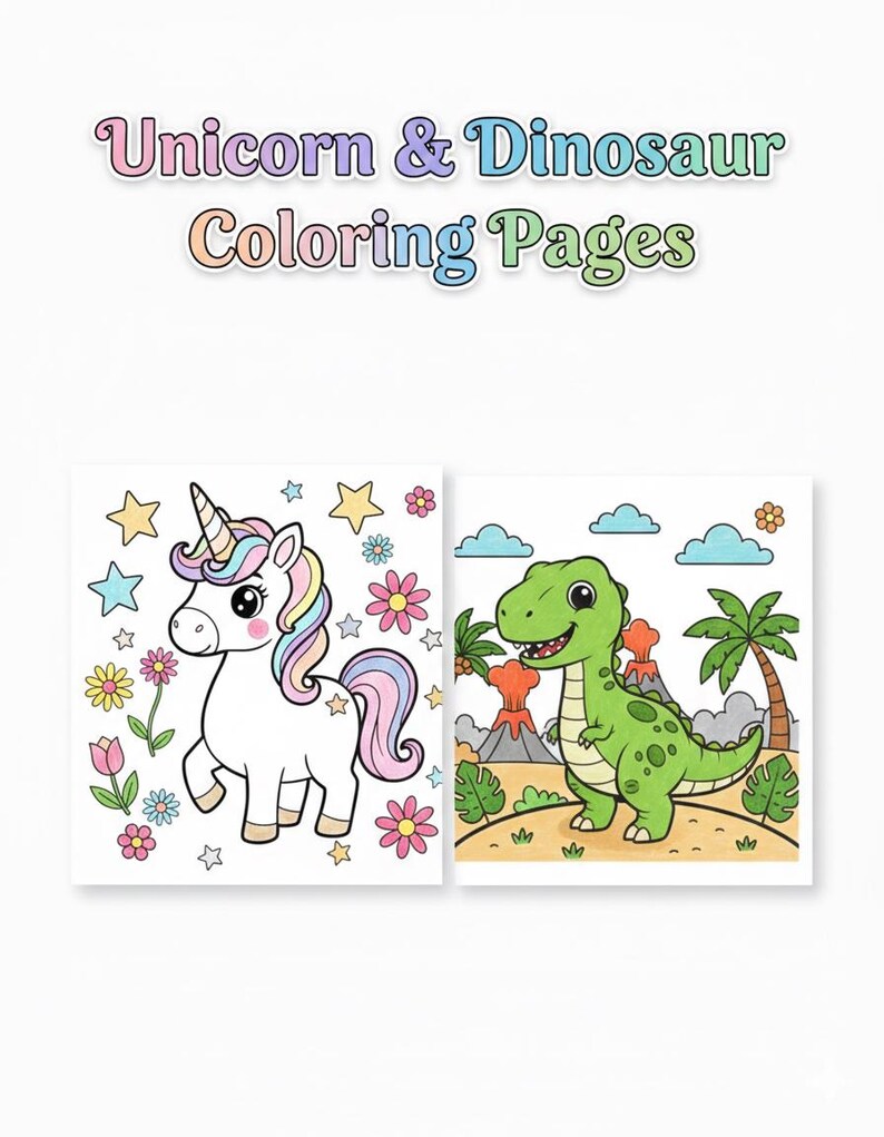 Dinosaur Unicorn Coloring Pages Bundle | 12 Printable Coloring Sheets ...