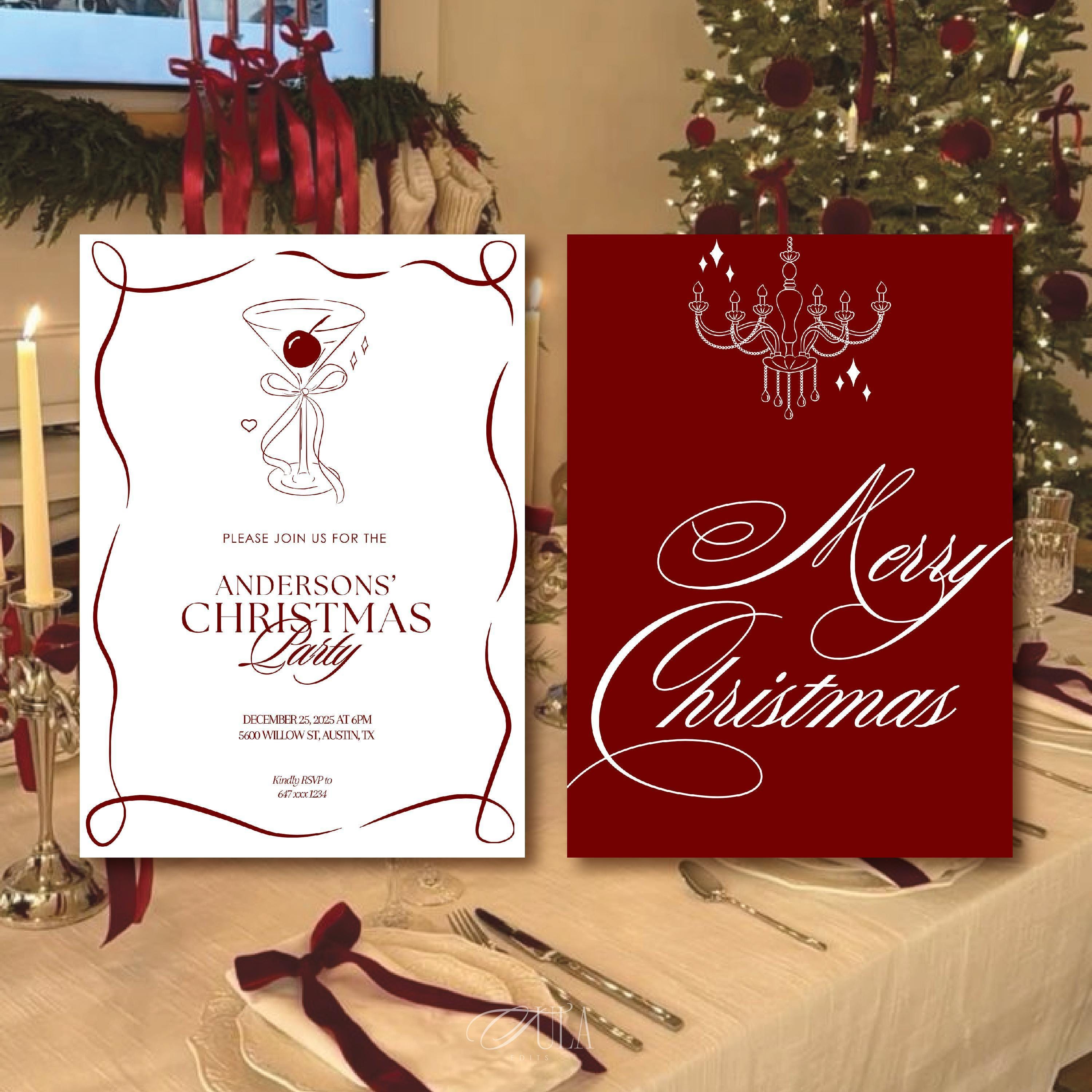 Editable Christmas Invitation Template Canva | Double-sided Holiday ...