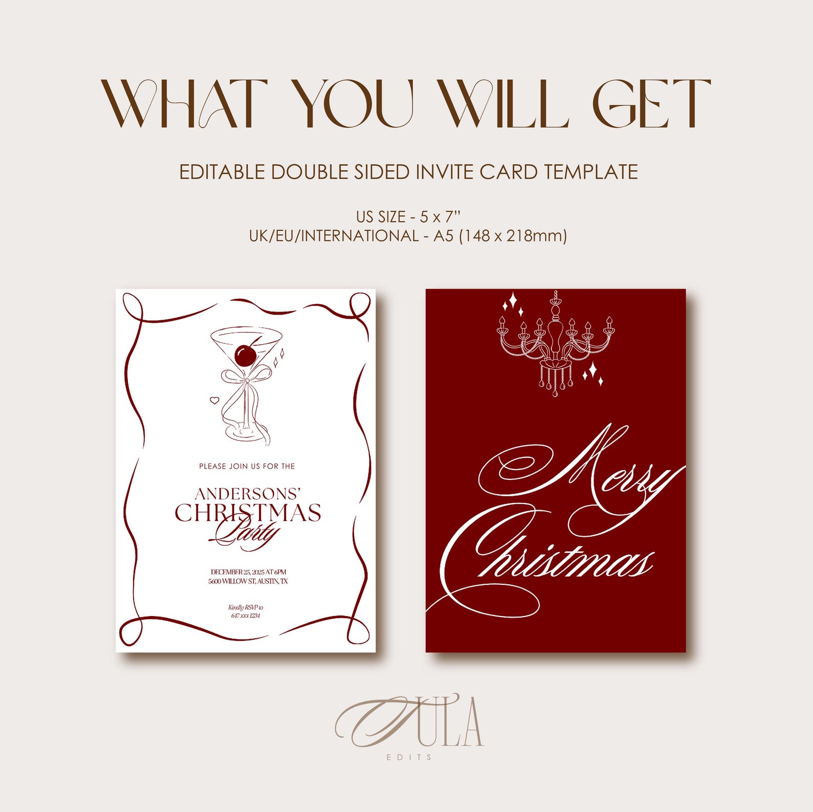 Editable Christmas Invitation Template Canva | Double-sided Holiday ...