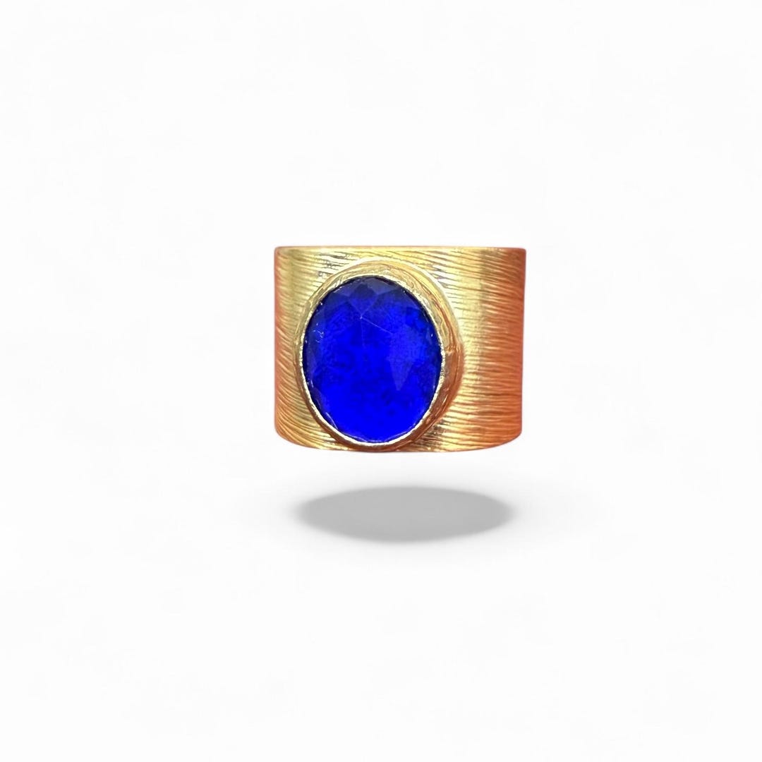 Royal Blue Quartz and 18k Gold Statement Ring - Etsy