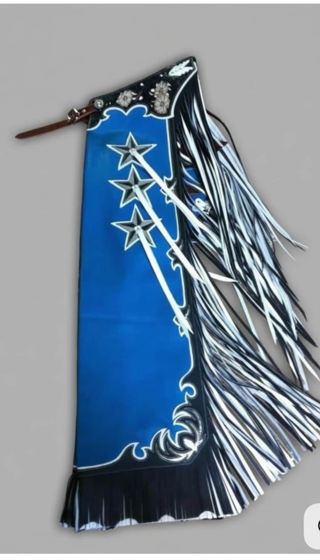 Handnade Blue Western Leather Chaps With Star Studs & Long Fringe ...