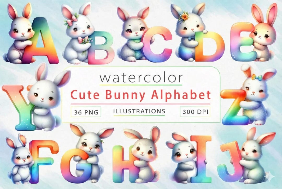 Easter Bunny Alphabet Clipart Bundle - Spring Rabbit Letters PNG ...