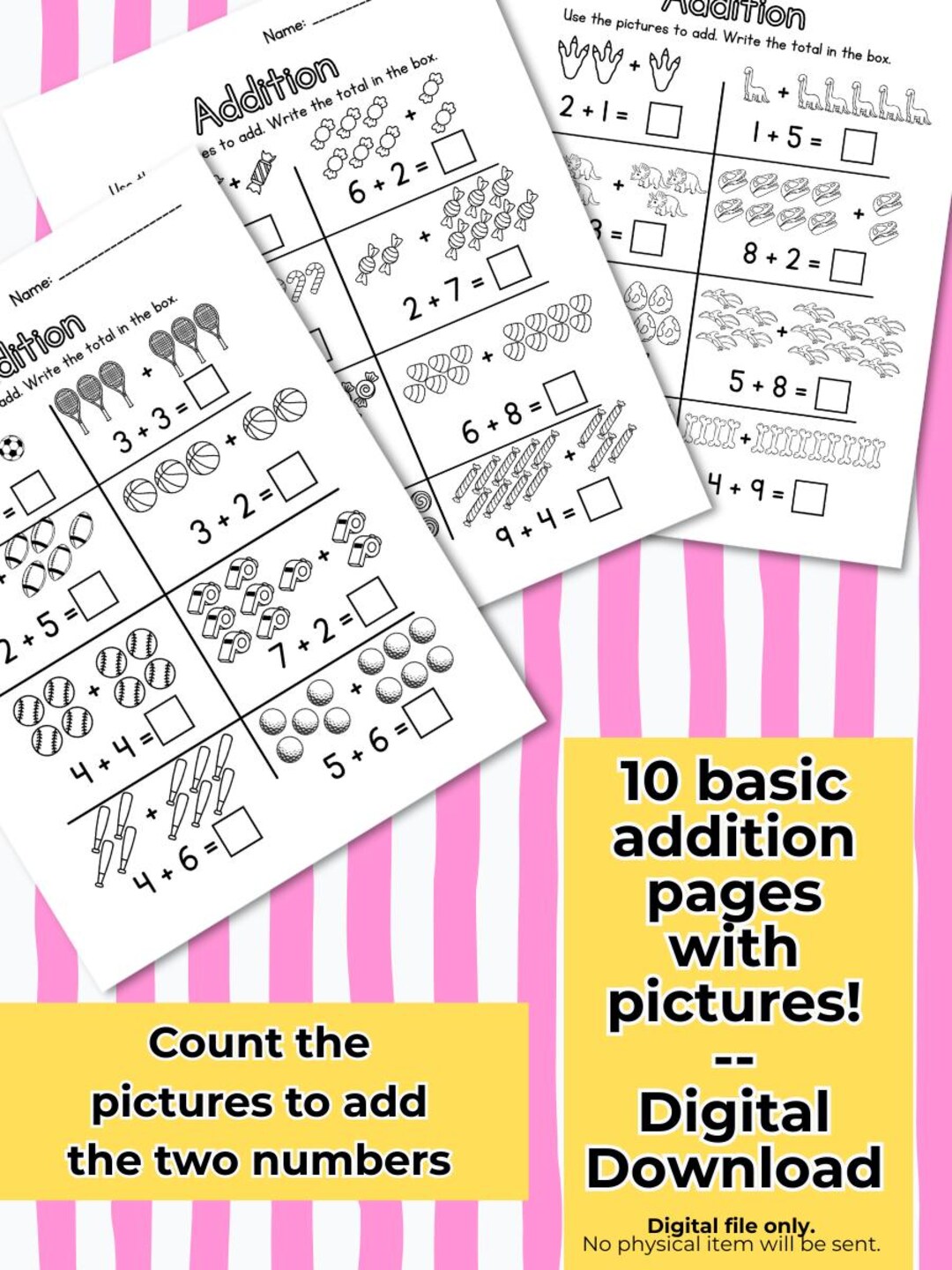 Basic Addition Activities - Printable Math Worksheets for Kindergarten ...