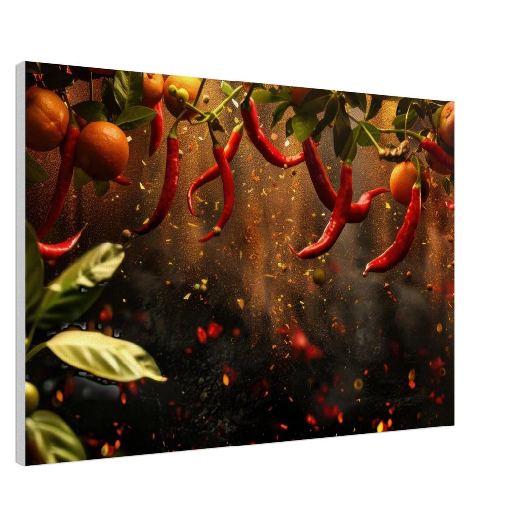Hanging Red Chilli Canvas Wall Art – Dark Spice Artwork for Modern ...