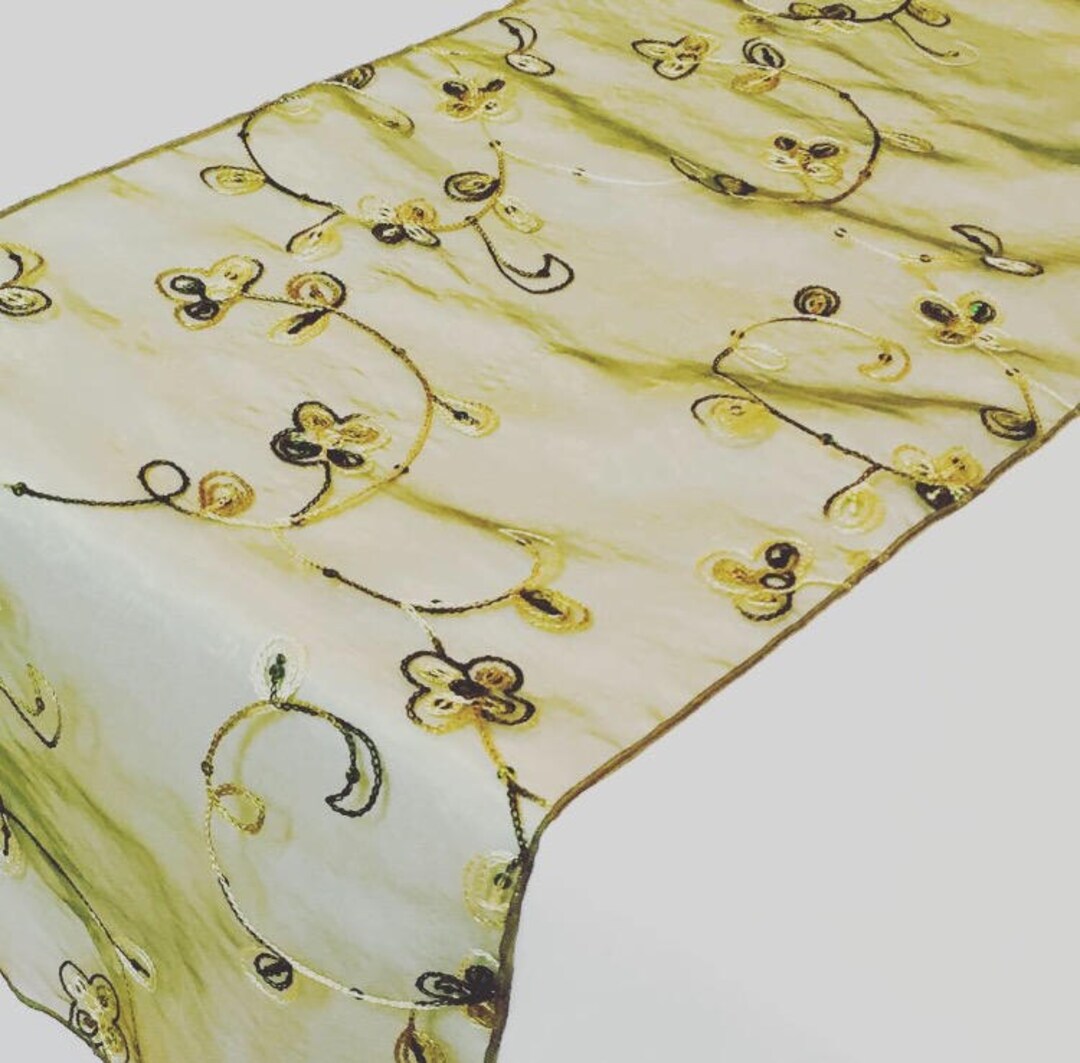 Olive Green Table Runner Overlay Sequin Embroidered Organza Wedding ...