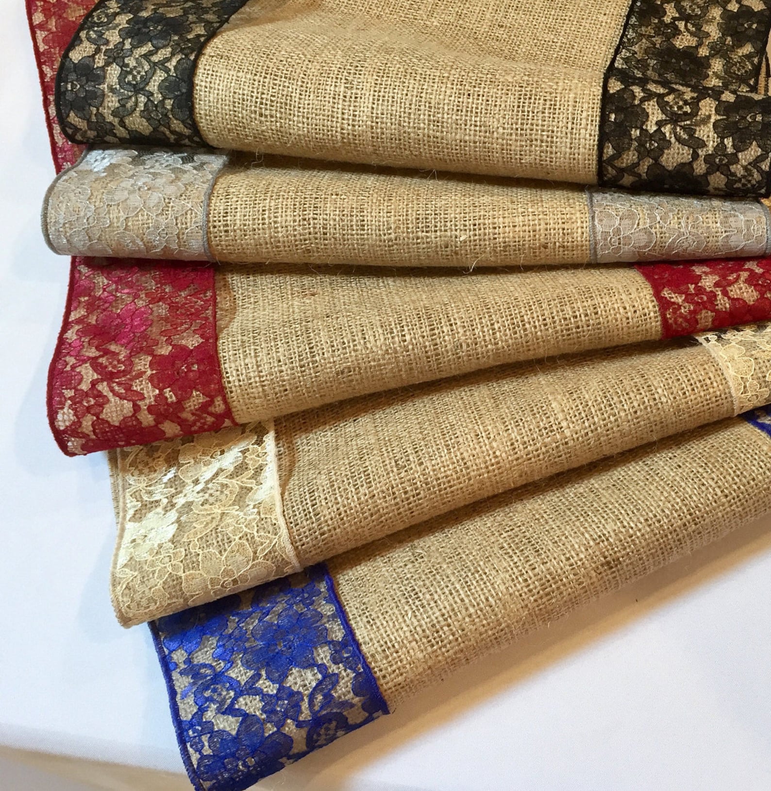 Burlap and Lace Table Runner Wedding Burlap and Burgundy Lace Table ...