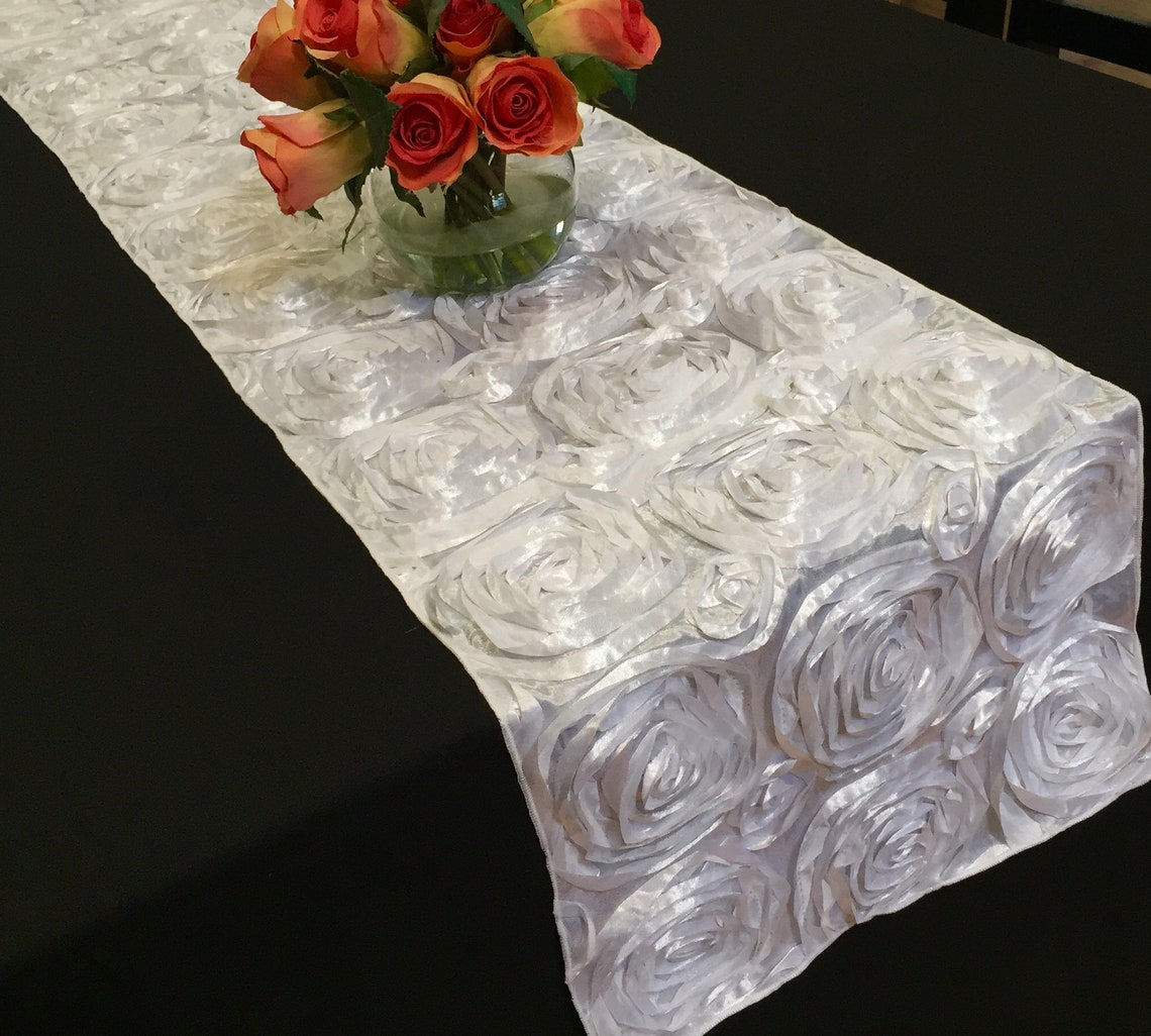 Satin Rosette Table Runner White Color SELECT A SIZE - Etsy