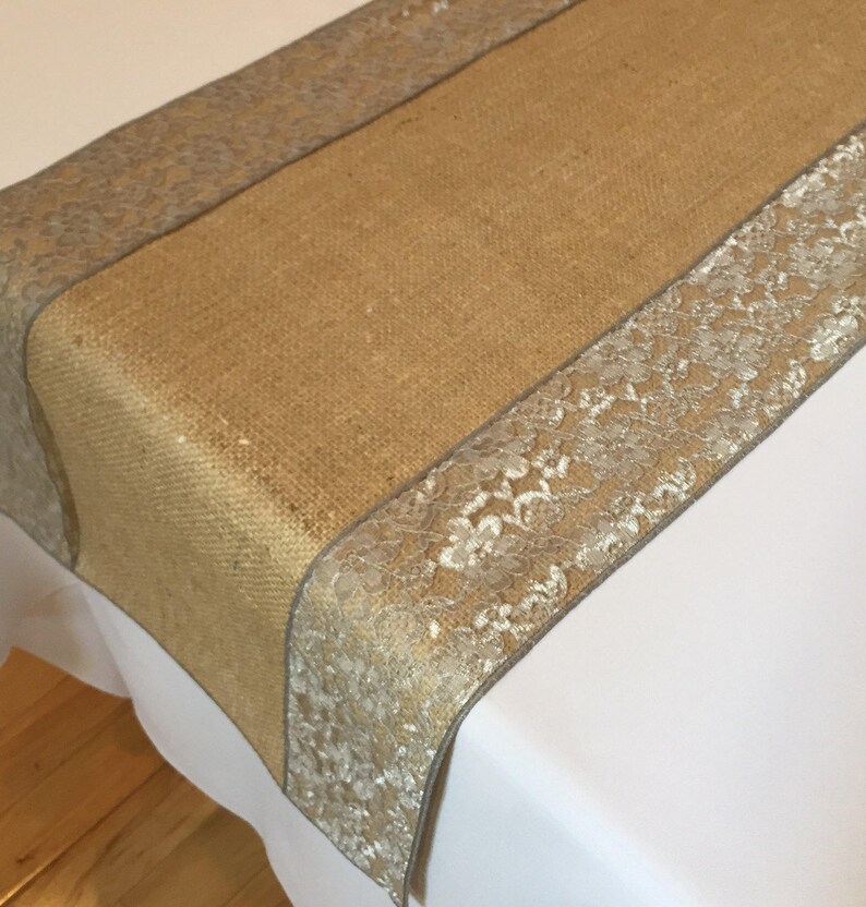 Burlap and Lace Table Runner Weding Table Runner Silver Grey - Etsy