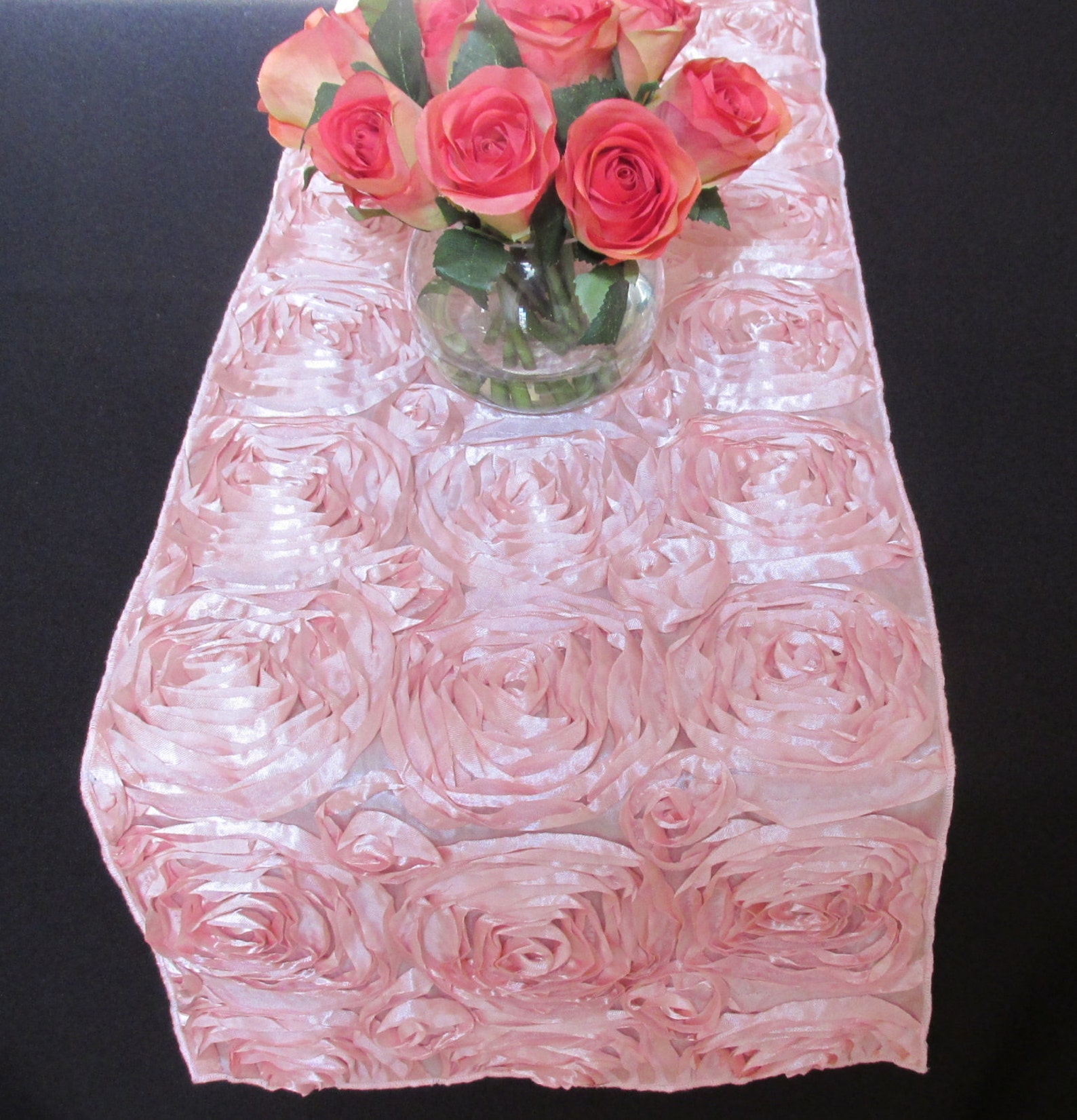 Satin Rosette Table Runner - PINK Color - SELECT A SIZE - More Colors ...