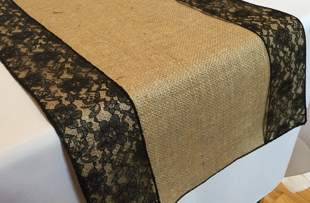 Burlap and Lace Table Runner - Black Lace - Select A Size - More Colors ...