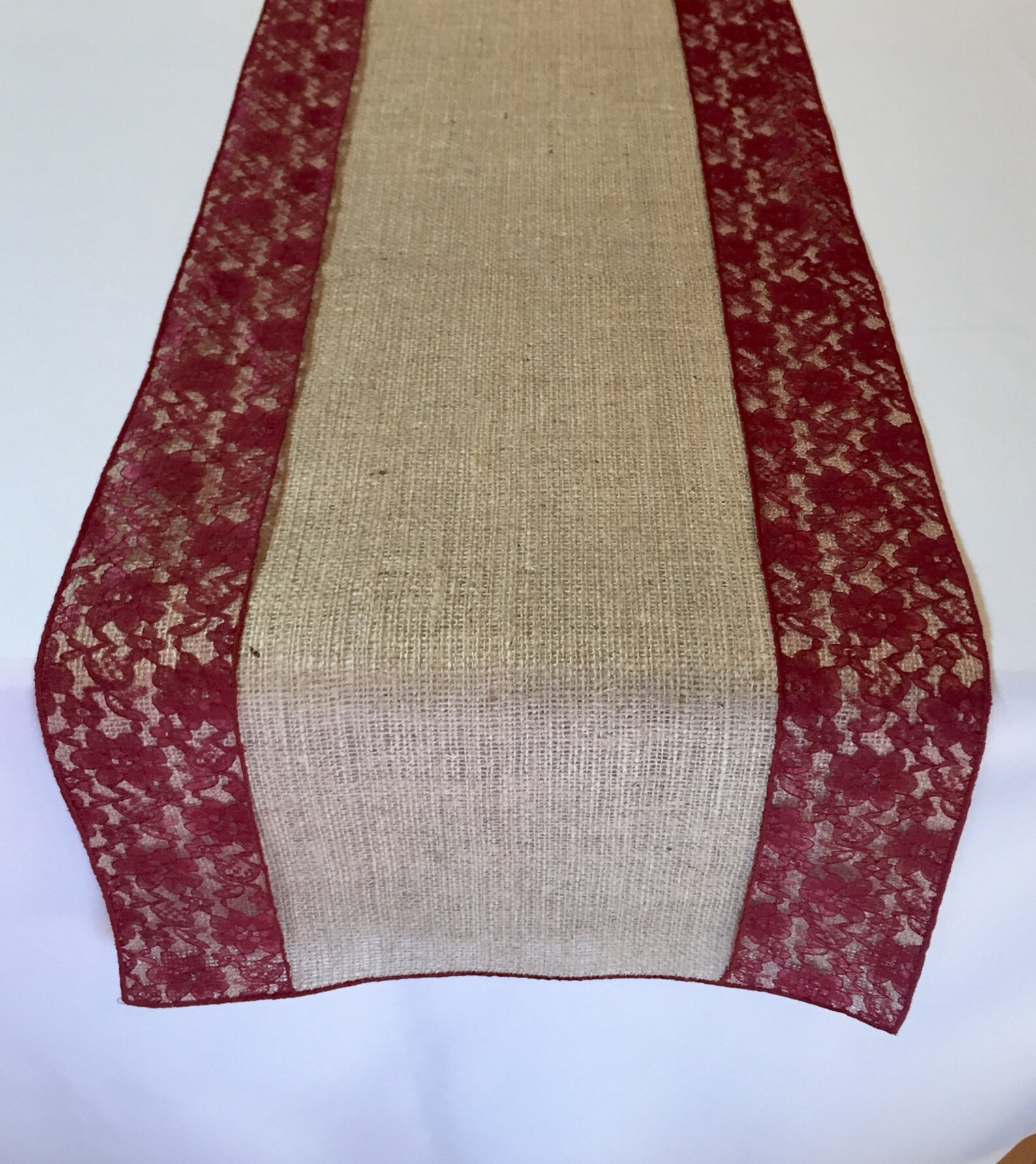 Burlap and Lace Table Runner Wedding Burlap and Burgundy Lace Table ...