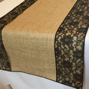 Burlap and Lace Table Runner - Black Lace - Select A Size - More Colors ...