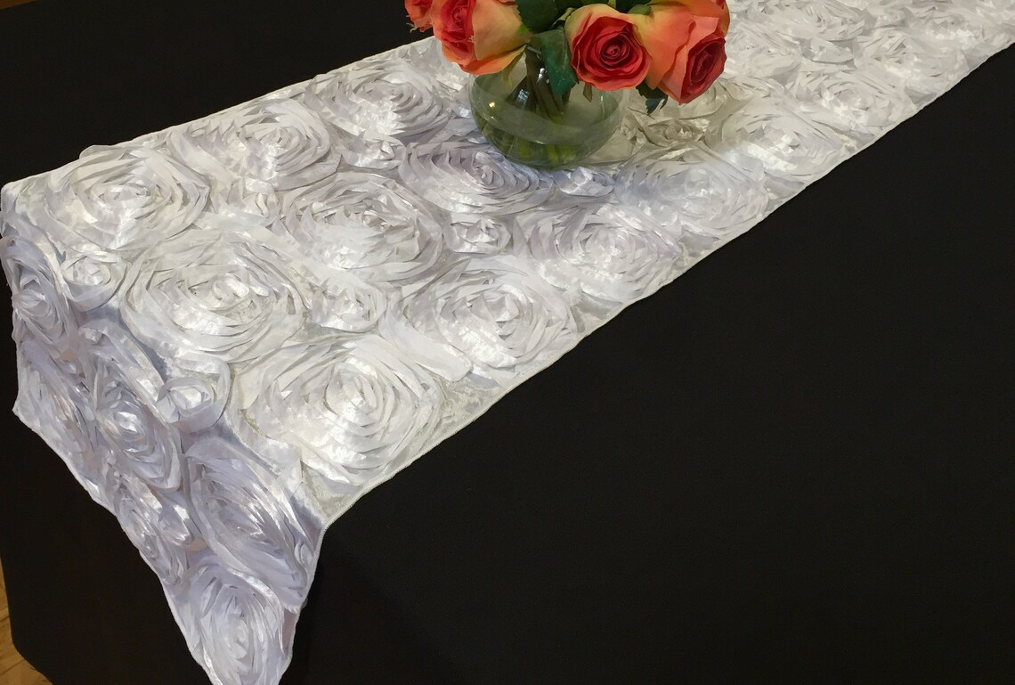 Satin Rosette Table Runner White Color SELECT A SIZE - Etsy