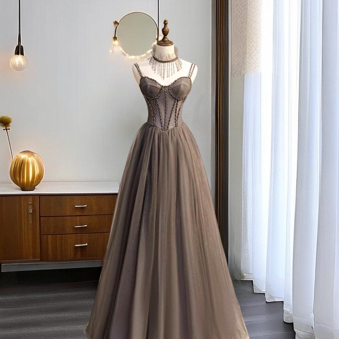 2026 New Gray Suspended Prom Dress, Fantasy Fairy Evening Dress ...