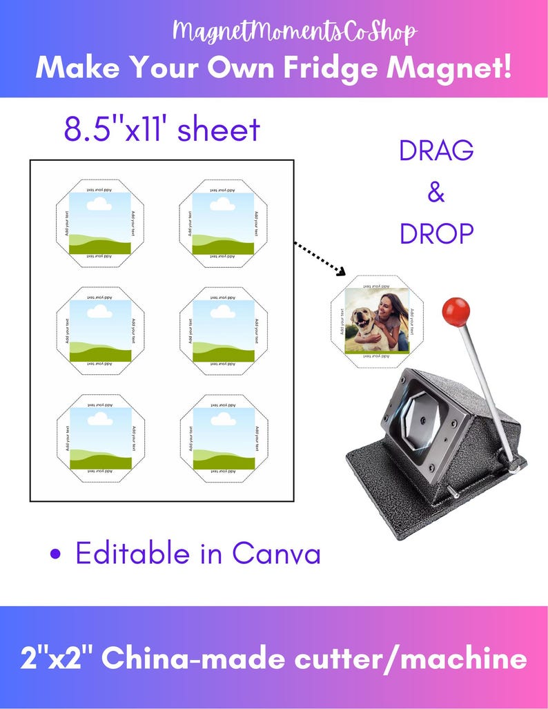 2x2 Square Fridge Magnet Editable Canva Template, Magnet Maker Template ...