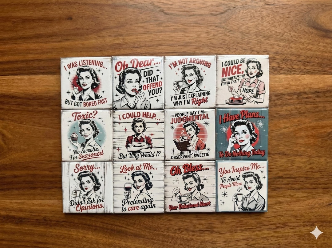 Sassy Retro Housewife Magnets | Choose Your Set (4, 8, or 12) | Funny ...