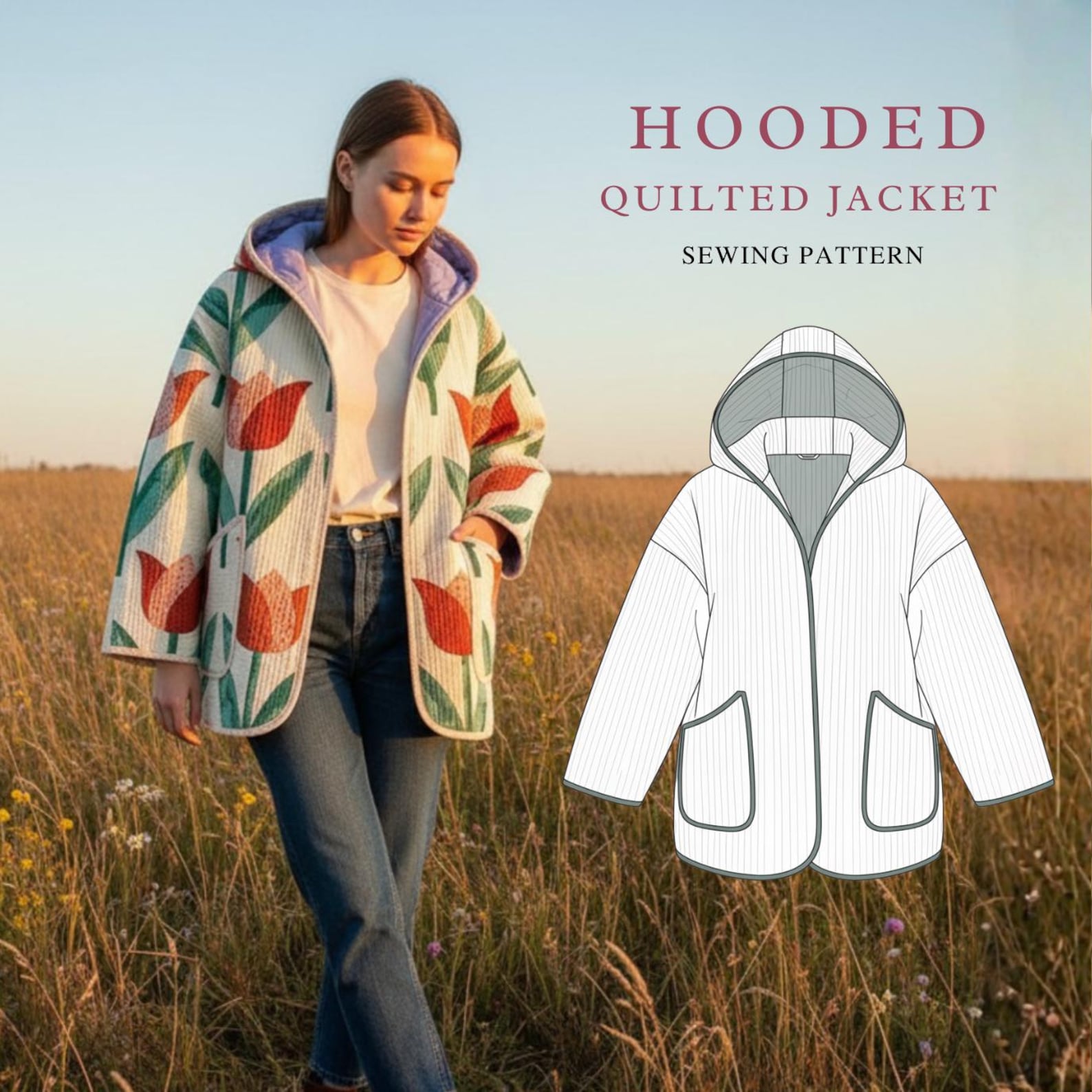 Beginner Hooded Quilted Jacket Sewing Pattern | Sizes XXS-4XL (instant ...