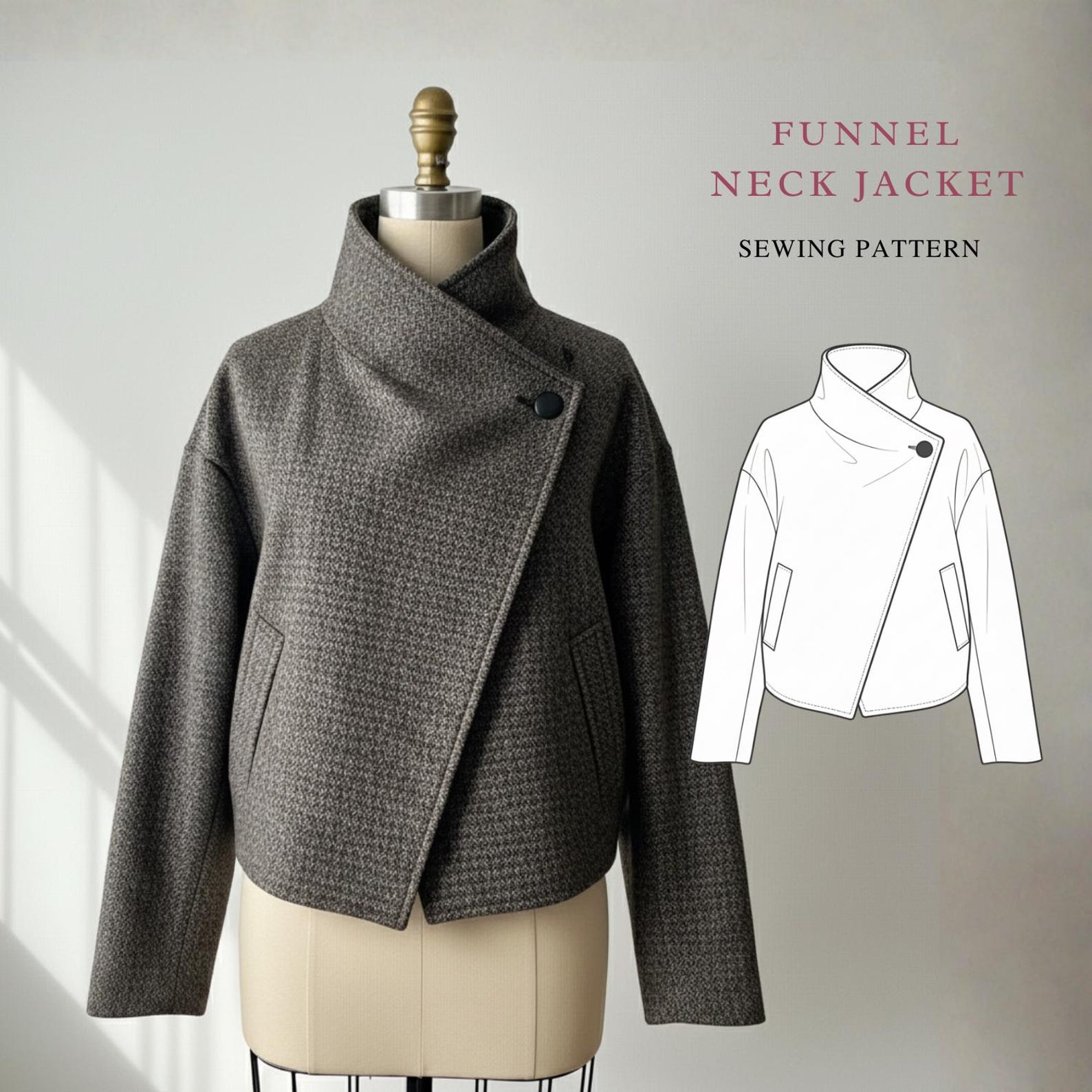 Funnel Neck Jacket Sewing Pattern | Beginner Friendly, Sizes XXS-4XL ...